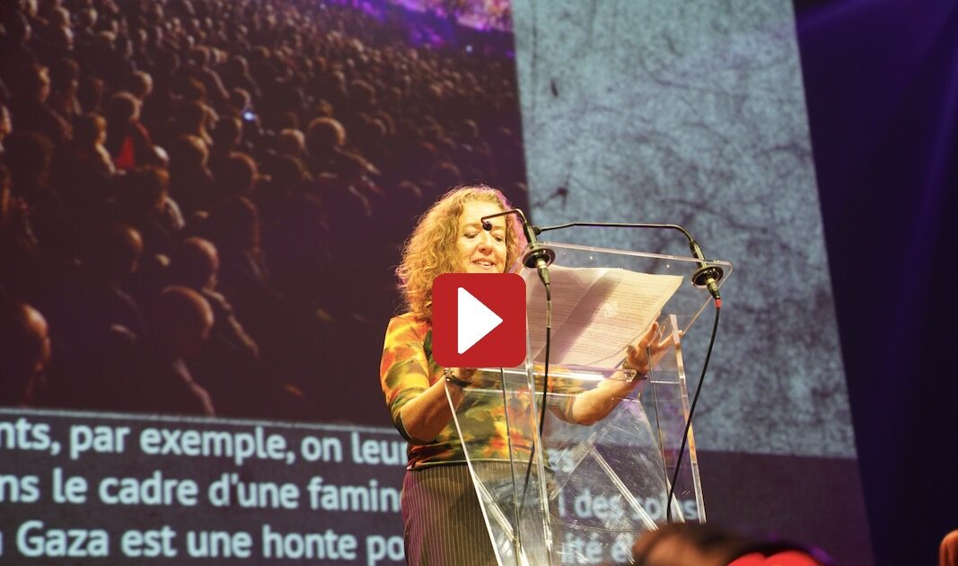 Fran Heathcote, General Secretary of PCS union, speaking at the Paris ...